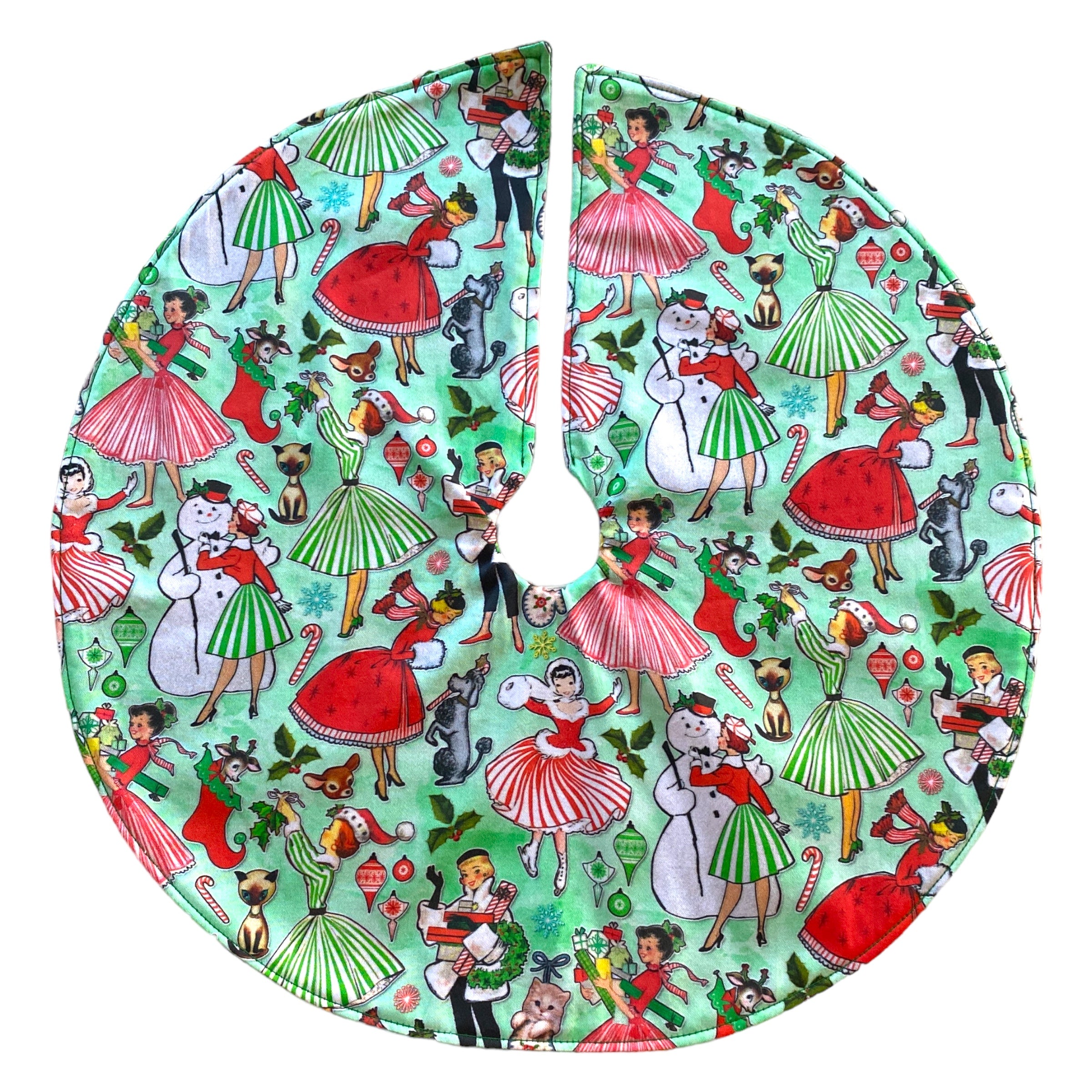 Exclusive Retro Christmas Print 14" Mini Tree Skirt | Candy Cane ...