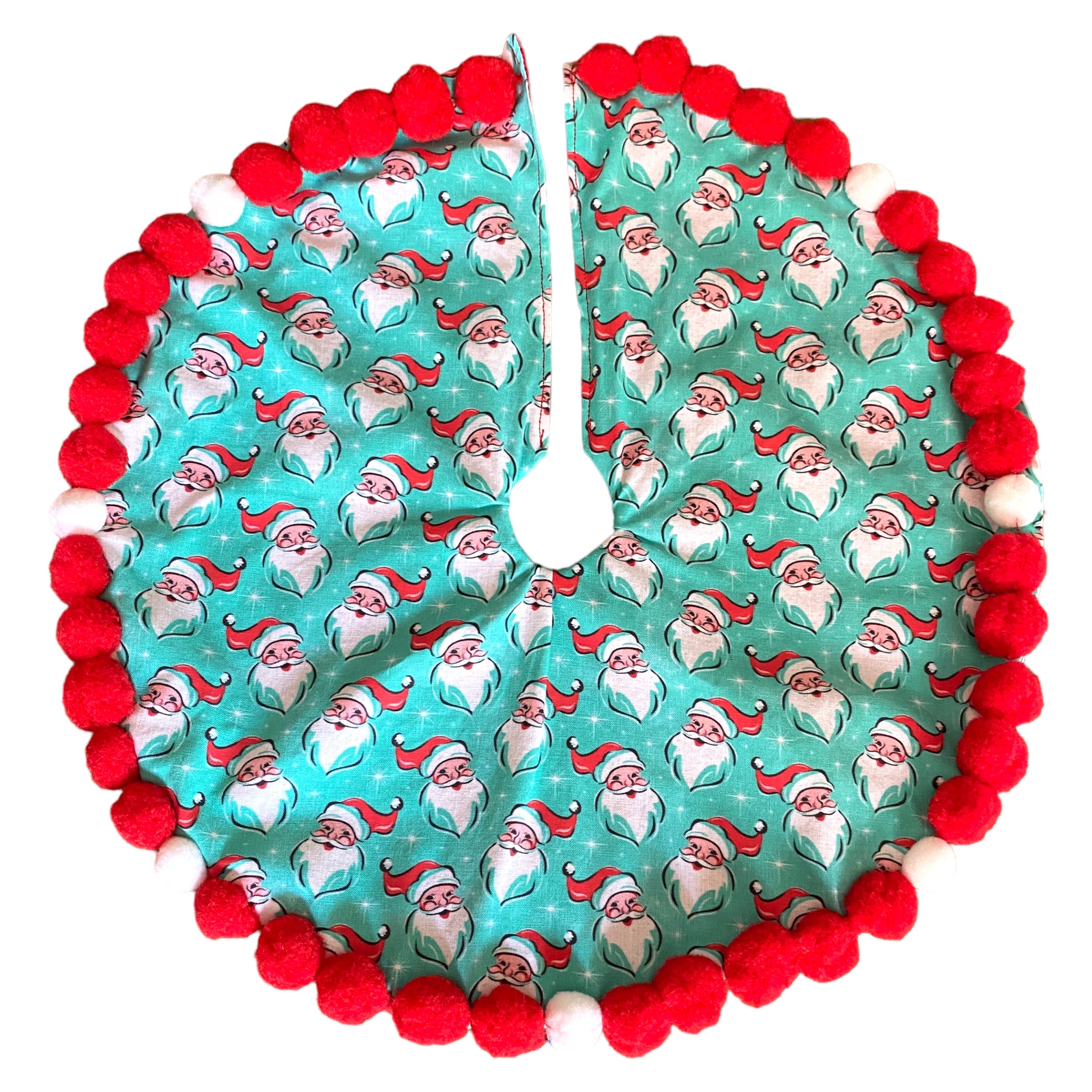 Exclusive Retro Turquoise & Red Santa 14" Mini Tree Skirt | Candy Cane ...