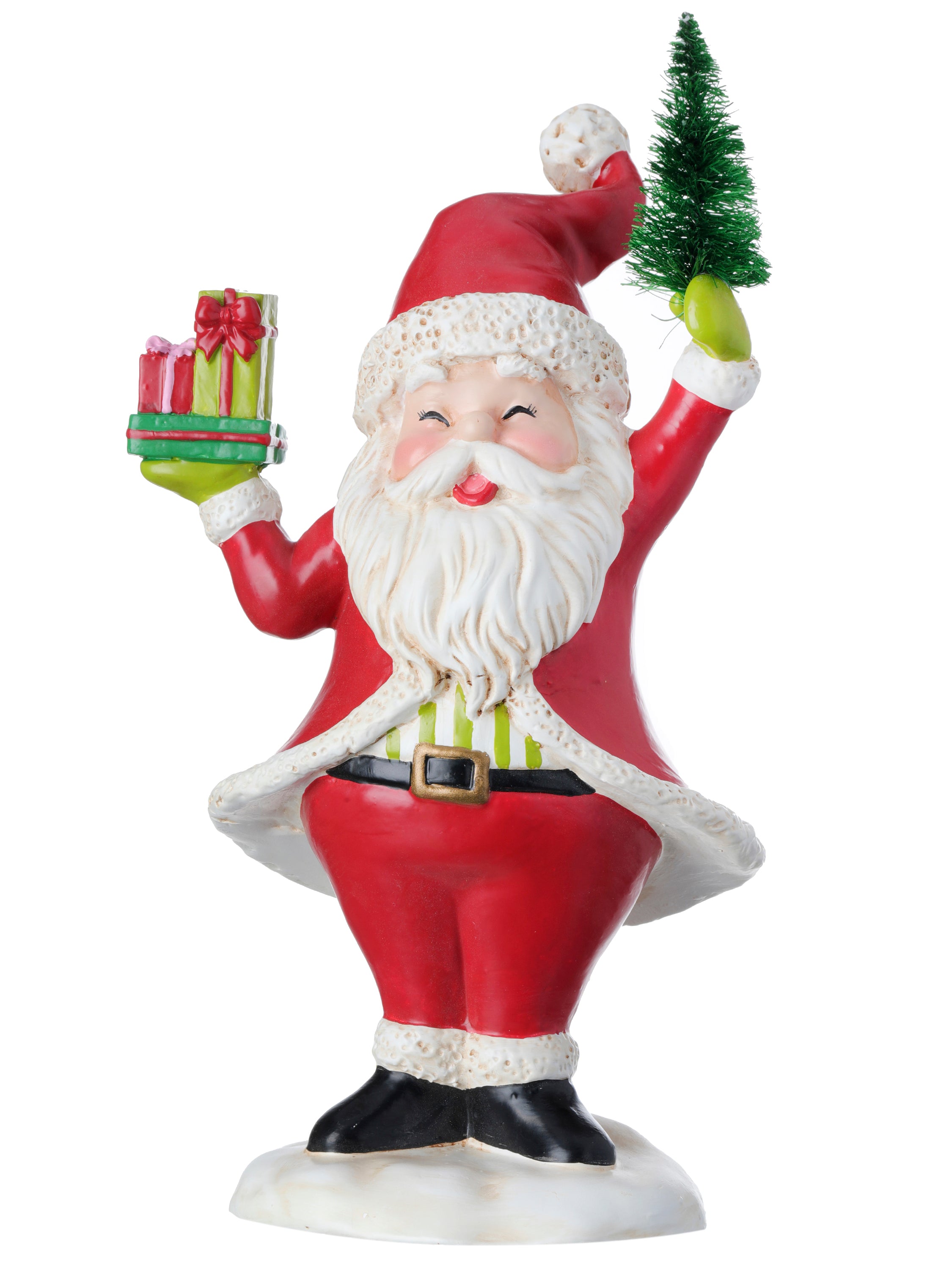 Jolly Santa Holding Presents and a Tree | Candy Cane Christmas Company