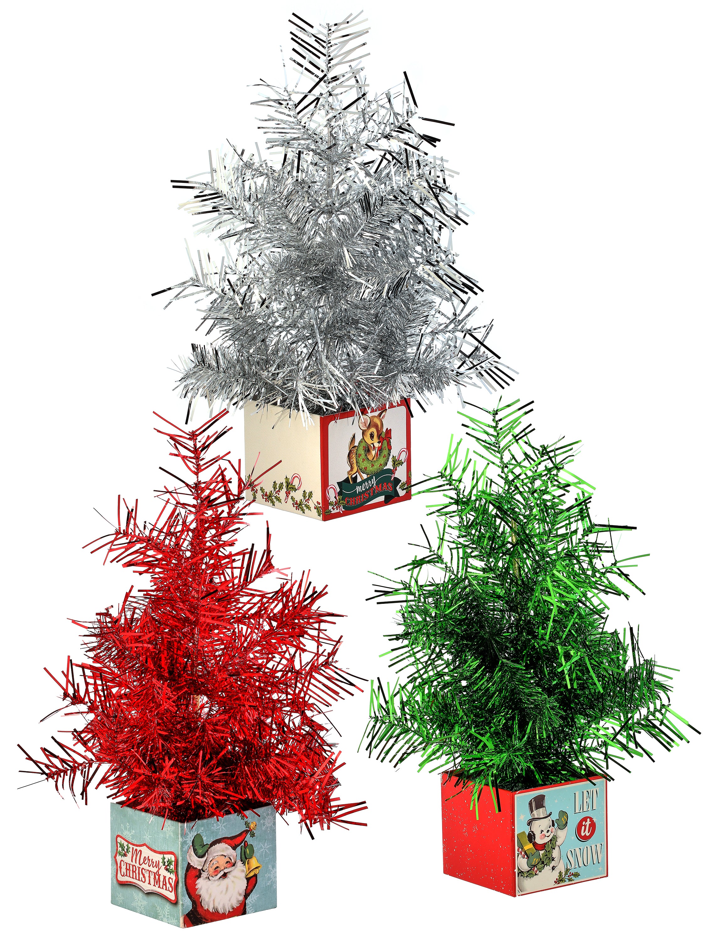 Retro Gift Boxes with Tinsel Trees, Set of 3 | Candy Cane Christmas Company