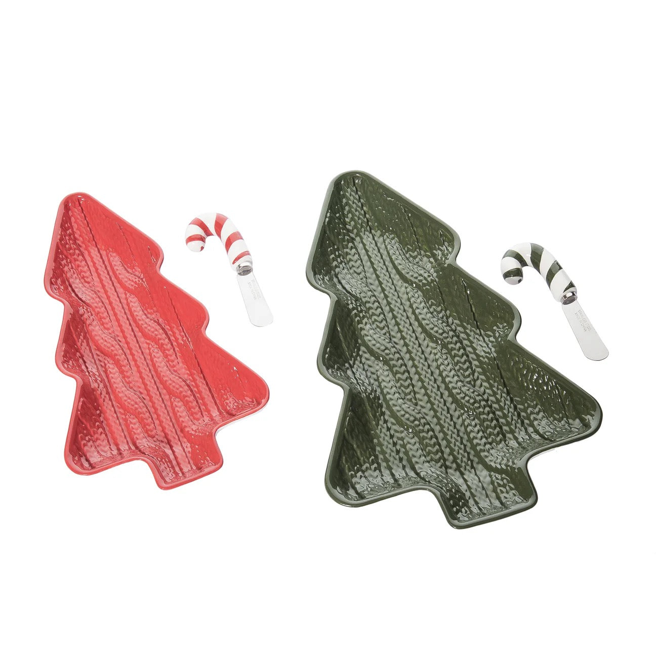 Sweater Textured Christmas Tree Platters- Set of Two | Candy Cane ...