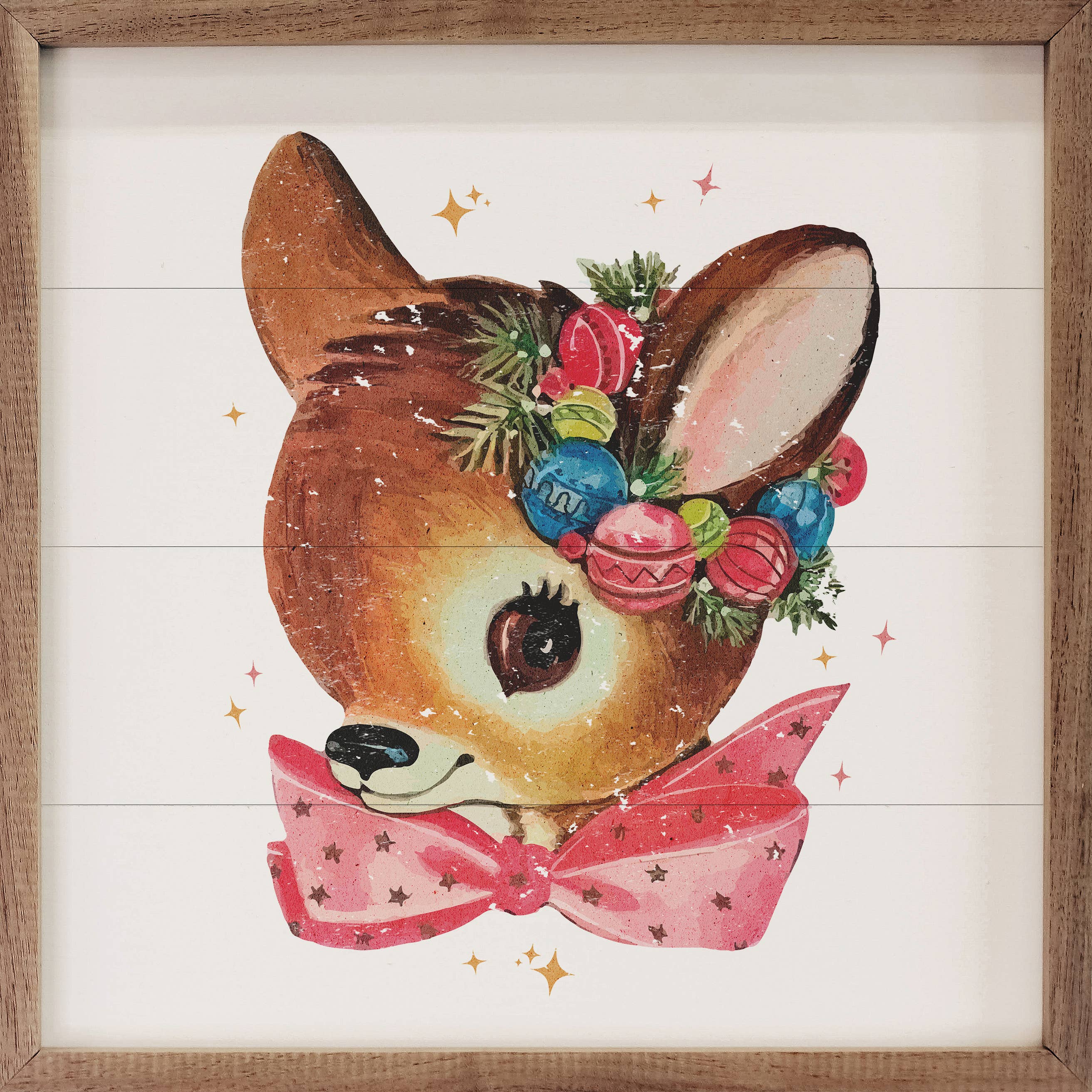 Adorable Deer with Pink Bow 8" x 8" Wall Art | Candy Cane Christmas Company