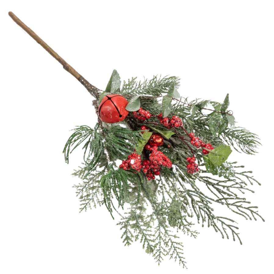 Mixed Holly, Pine & Jingle Bell 15" Sprig | Candy Cane Christmas Company
