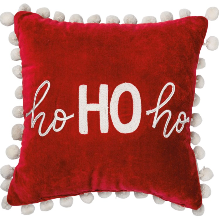 Ho Ho Ho Red Velvet Throw Pillow | Candy Cane Christmas Company