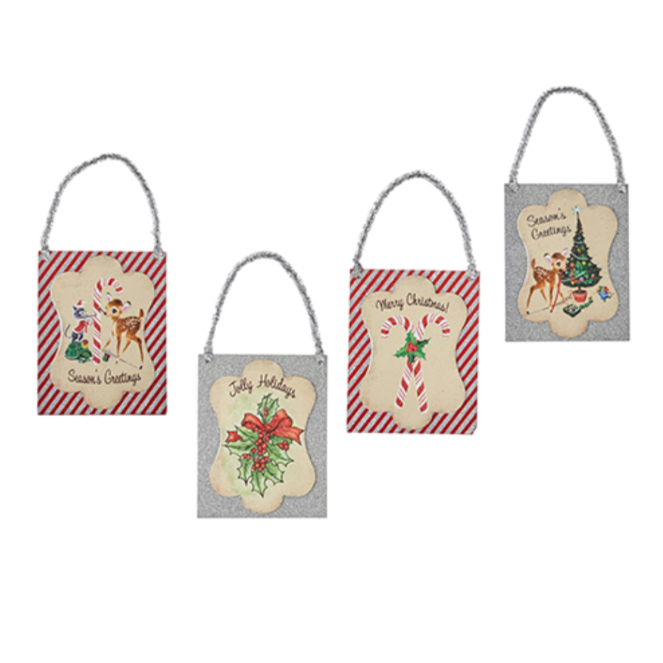 Retro Postcard & Tinsel Ornament Set | Candy Cane Christmas Company
